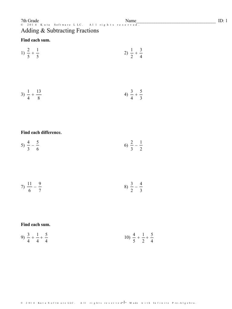 Fractions Adding And Subtracting Pdf Arithmetic Elementary