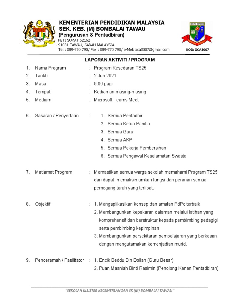 I. Laporan Ringkas Program Kesedaran TS25 | PDF