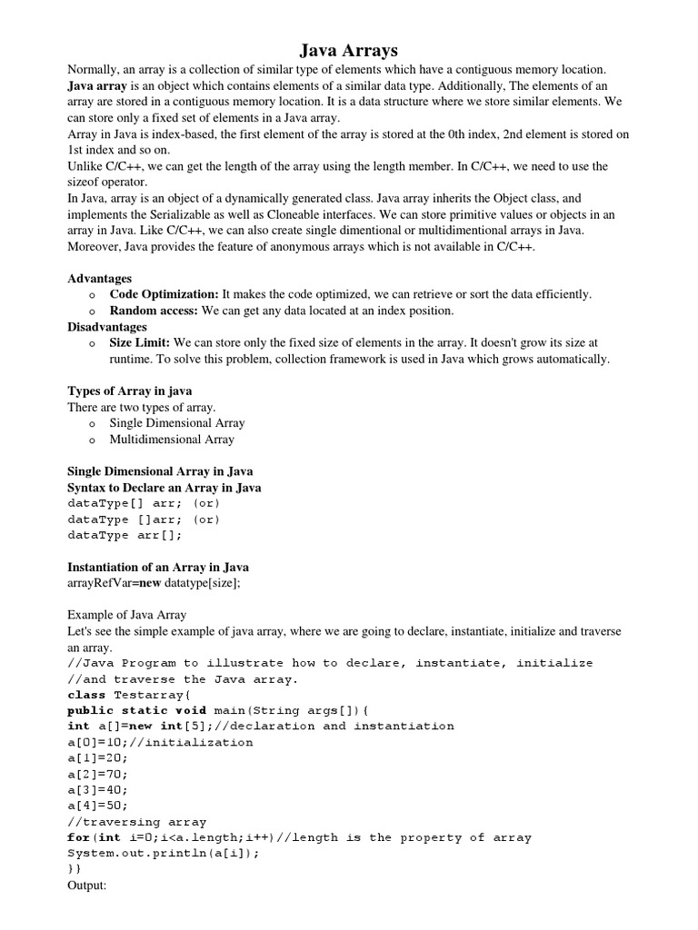 Java Arrays | PDF | C (Programming Language) | Java (Programming Language)