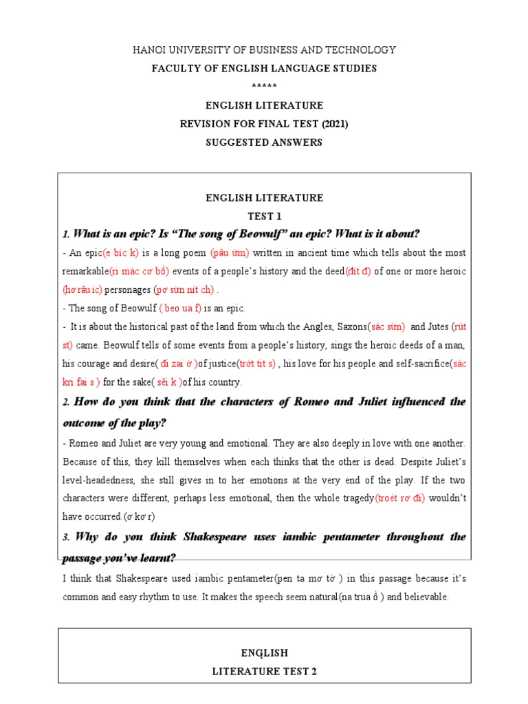 English Literature Test Revision Guide | PDF | Robinson Crusoe | The ...