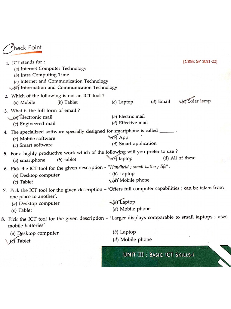 Unit3-Basic ICT Skills MCQs - 9th | PDF