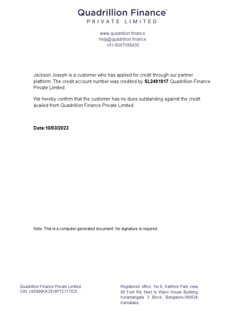 Quadrillion NOC letter | PDF