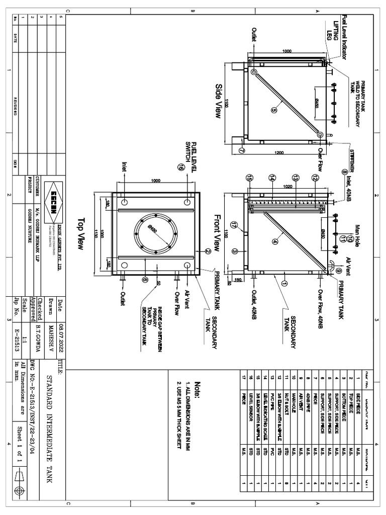 Double Layer Fuel Tank Drawing | PDF