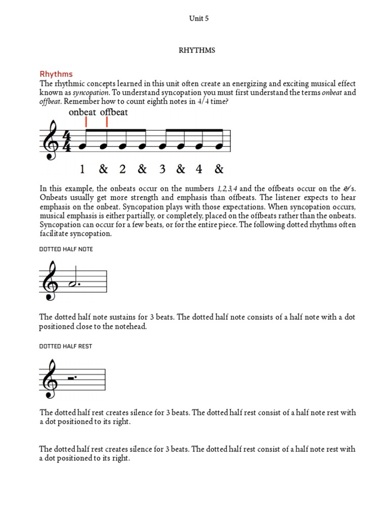 Unit 5 RHYTHMS | PDF | Music Theory | Musical Notation