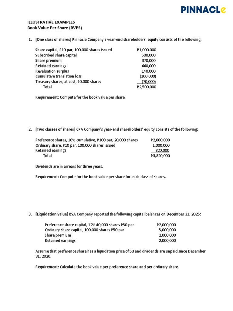 Illustrative Examples - Book Value Per Share (BVPS) | PDF | Preferred ...