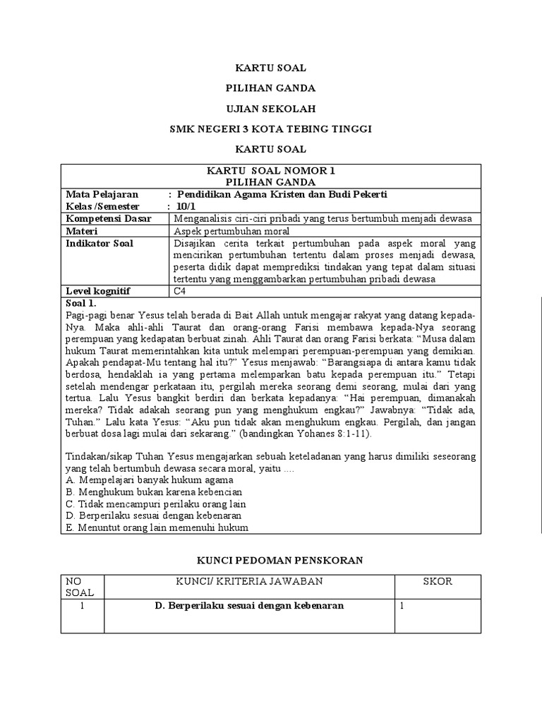 Kartu Soal Agama Kristen Pas KLS 10 Genap 2023 | PDF