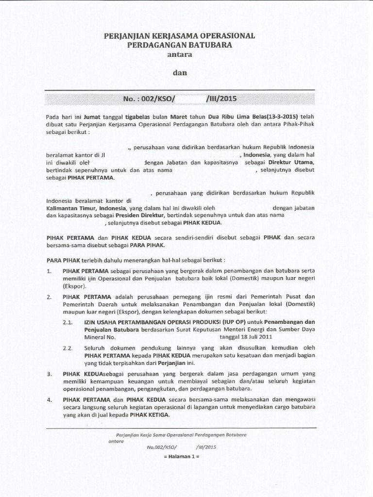 Draft KSO Coal Miner - JO | PDF