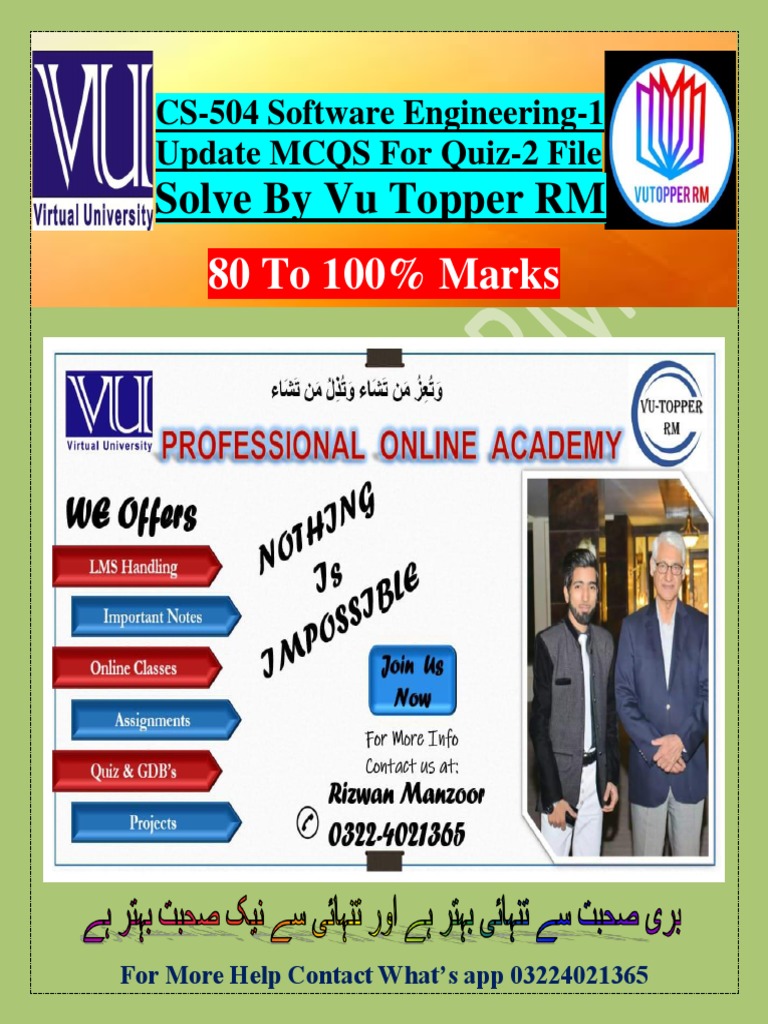 CS504 Quiz-2 by Vu Topper RM | PDF | Component Based Software Engineering | Class (Computer ...