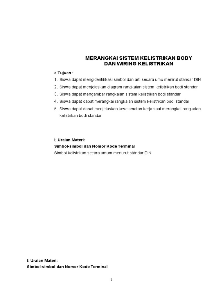 MATERI 8 Merangkai Sistem Kelistrikan Bodi Standar Dan Wiring Kelistrikan | PDF