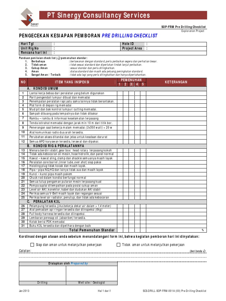 Checklist Kesiapan Pemboran SCS | PDF