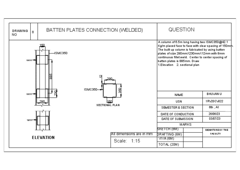 Batten Plates Connection (Welded) : Drawing NO 8 | Download Free PDF ...