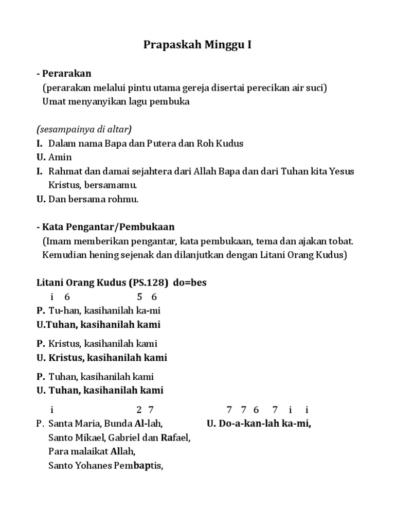 Litani para Kudus (Mgu Prapaskah I) Rev Tpe 2020 | PDF