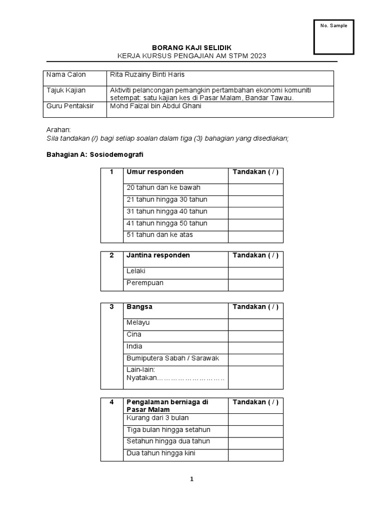 Borang Kaji Selidik 2023 | PDF