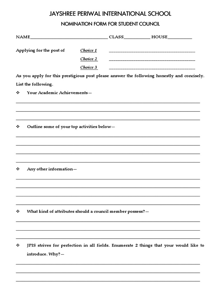 Nomination Form For Studentcouncil (2023) | PDF