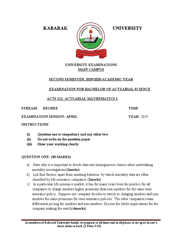 Acts 211 Actuarial Mathematics | PDF | Life Insurance | Insurance