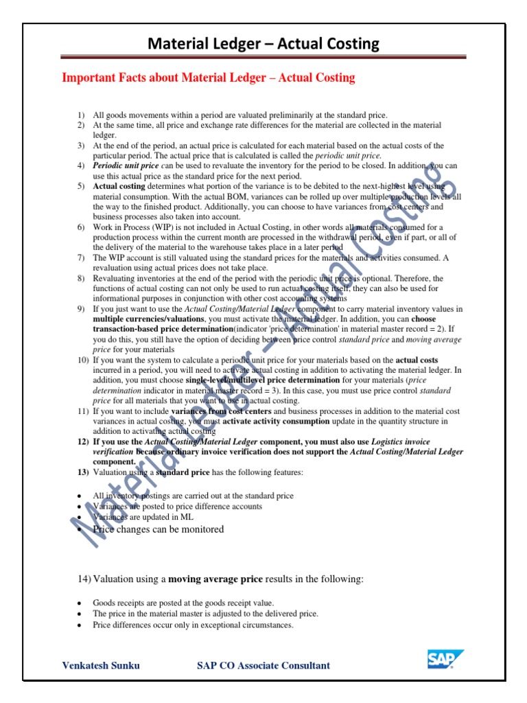 Material Ledger - Actual Costing Congratulation | PDF | Cost | Inventory
