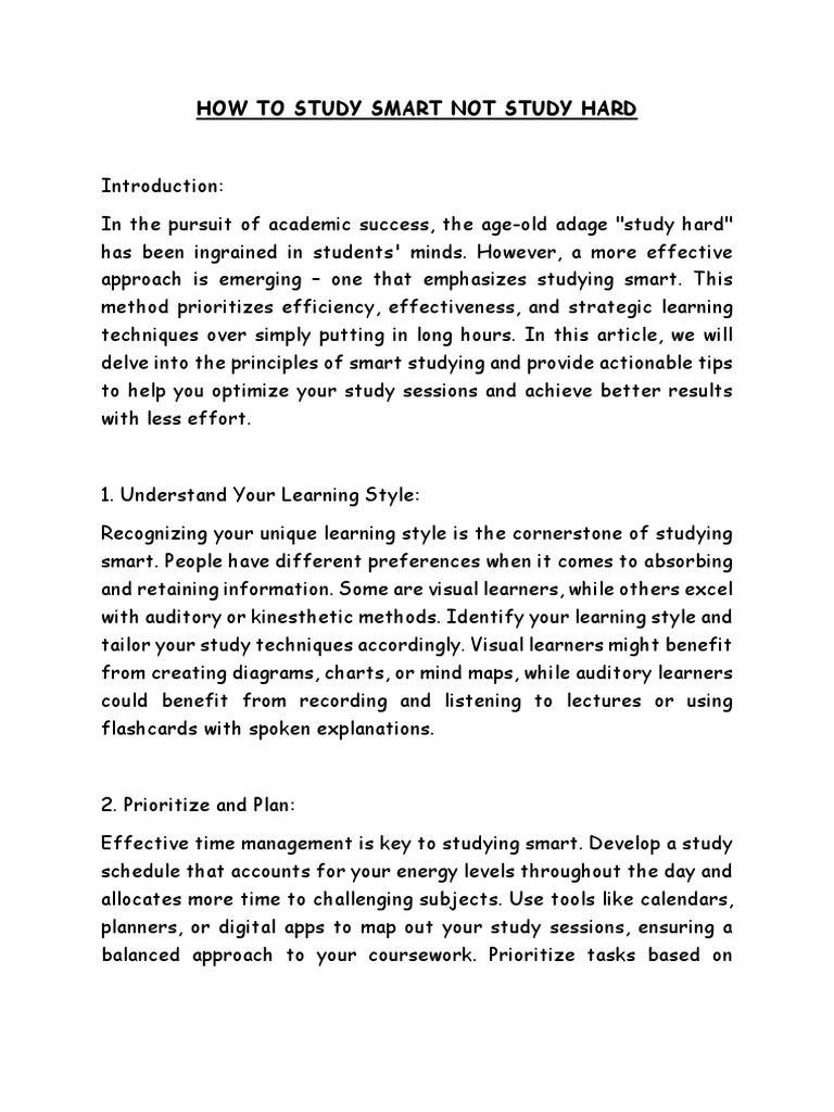 Study Smart Techniques for Success | PDF | Learning | Learning Styles