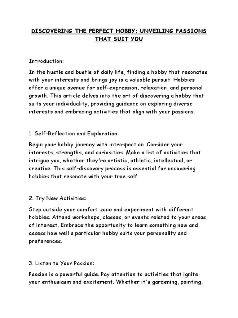 Discovering The Perfect Hobby | PDF | Hobbies | Happiness