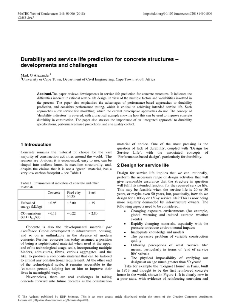 Durability and Service Life Prediction For Concret | PDF | Concrete ...