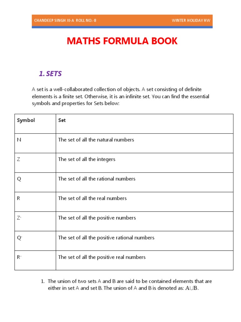 Chandeep Singh Xi FORMULA BOOKLET MATHS | PDF | Equations | Complex Number