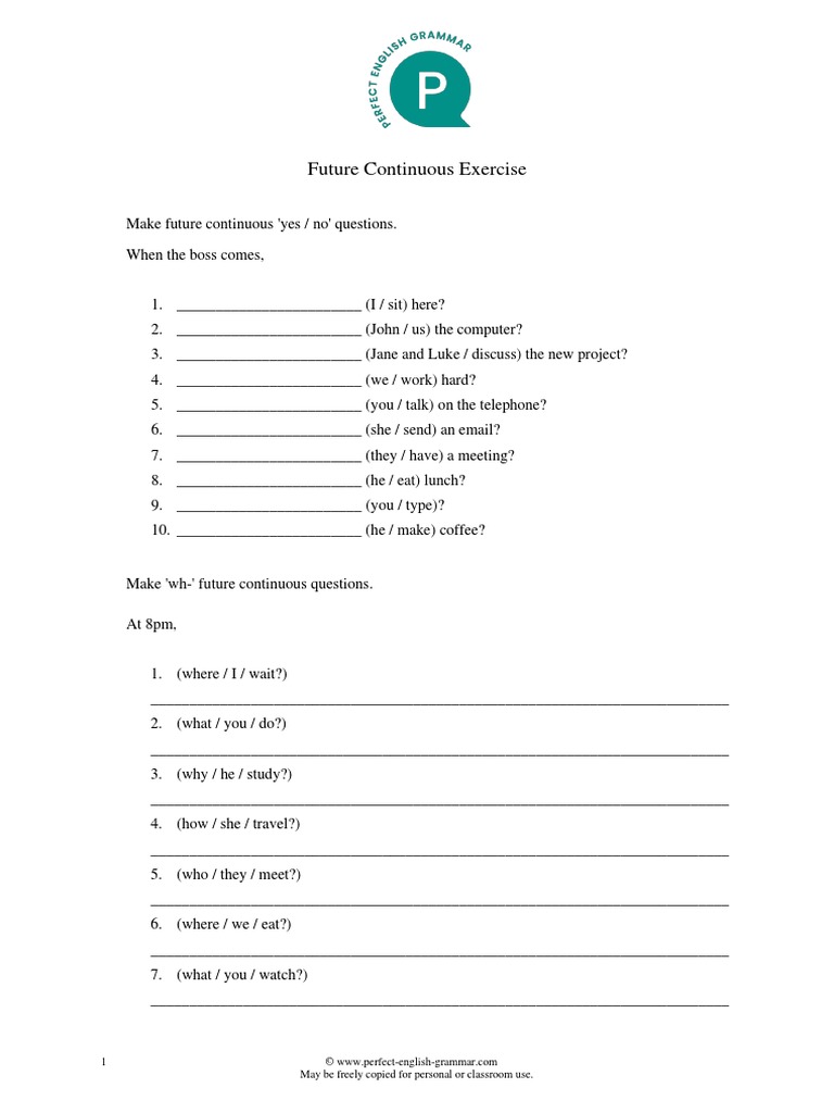 Future Continuous Form Questions | PDF
