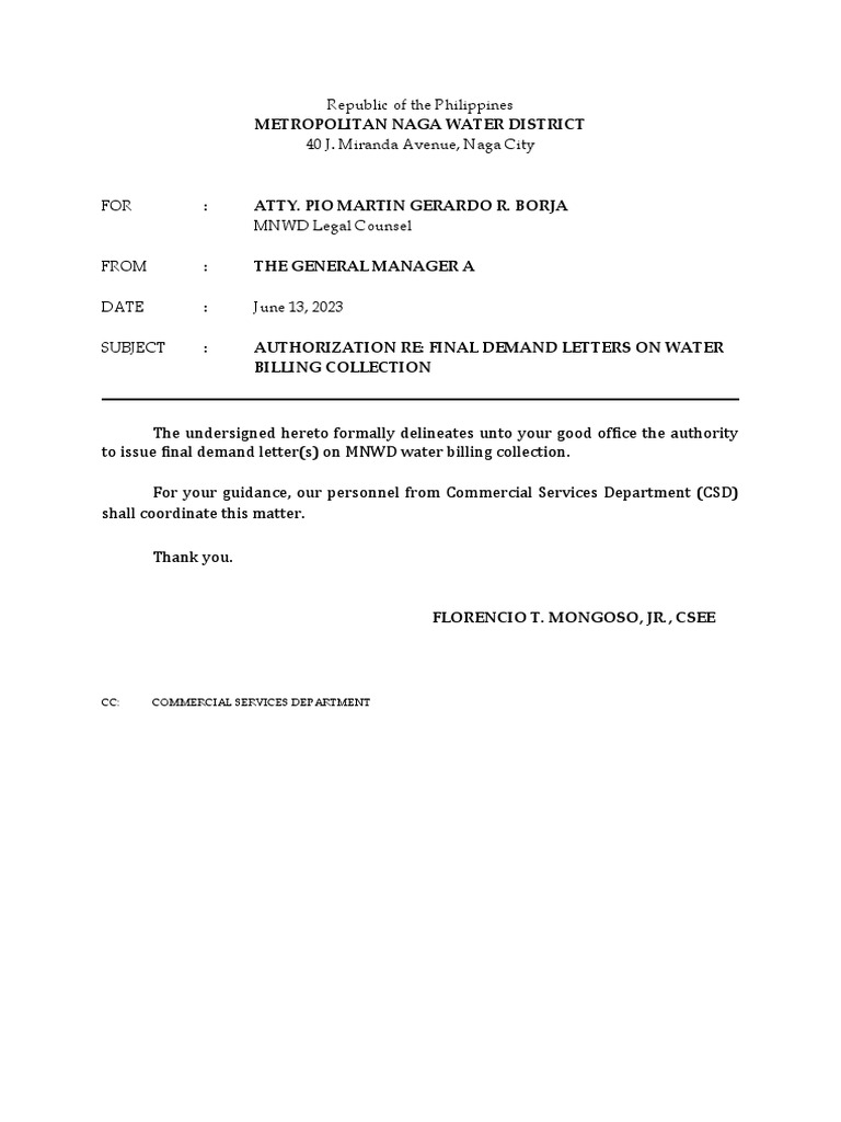 Final Demand Letters for Water Billing | PDF