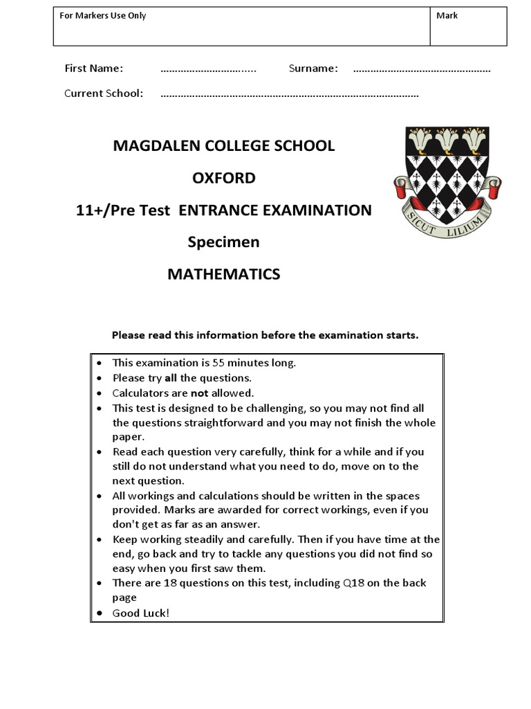 11 Plus Test Paper2 | PDF | Mathematics