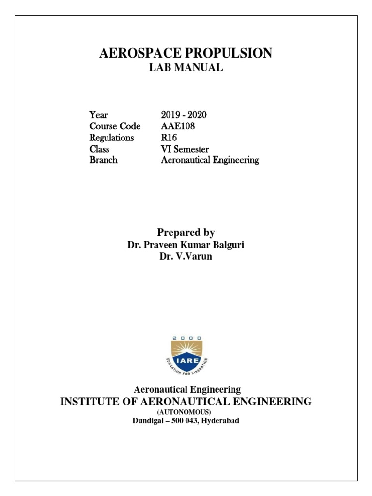 Aerospace Propulsion - Lab Manual | PDF | Turbine | Internal Combustion ...