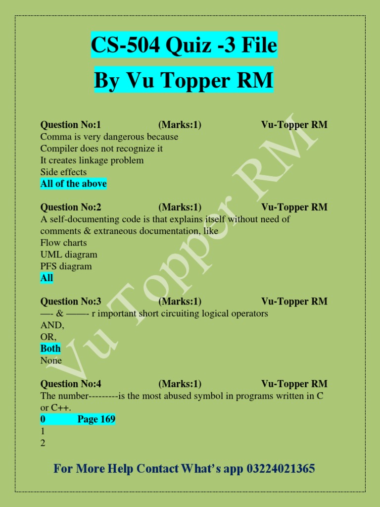 CS504 Quiz-3 by Vu Topper RM | PDF | Inheritance (Object Oriented ... CS504 Quiz-3 by Vu Topper RM | PDF | Inheritance (Object Oriented ...