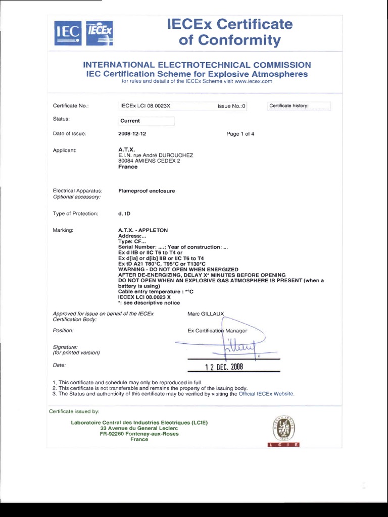 Iecex Lci 08.0023x Issue 00 - CF | PDF
