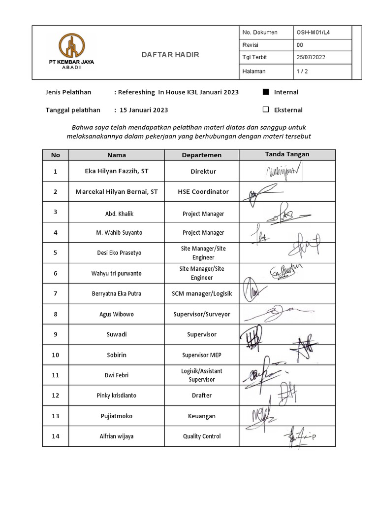 1b. Daftar Hadir Sosialisasi Kebijakan K3L | PDF