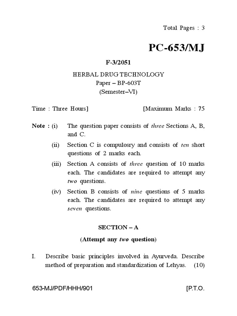 Bpharm Sem 6 HDT Ques Paper | PDF