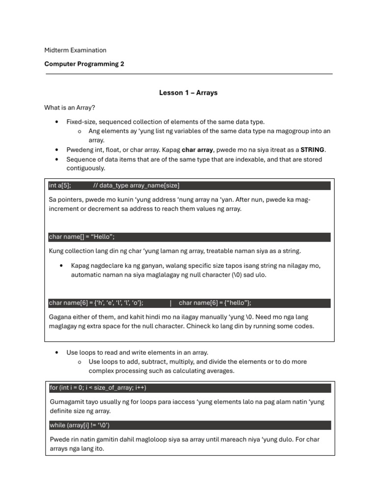 Midterm Examination - CP2 Reviewer | PDF | Pointer (Computer Programming) | Computer Engineering