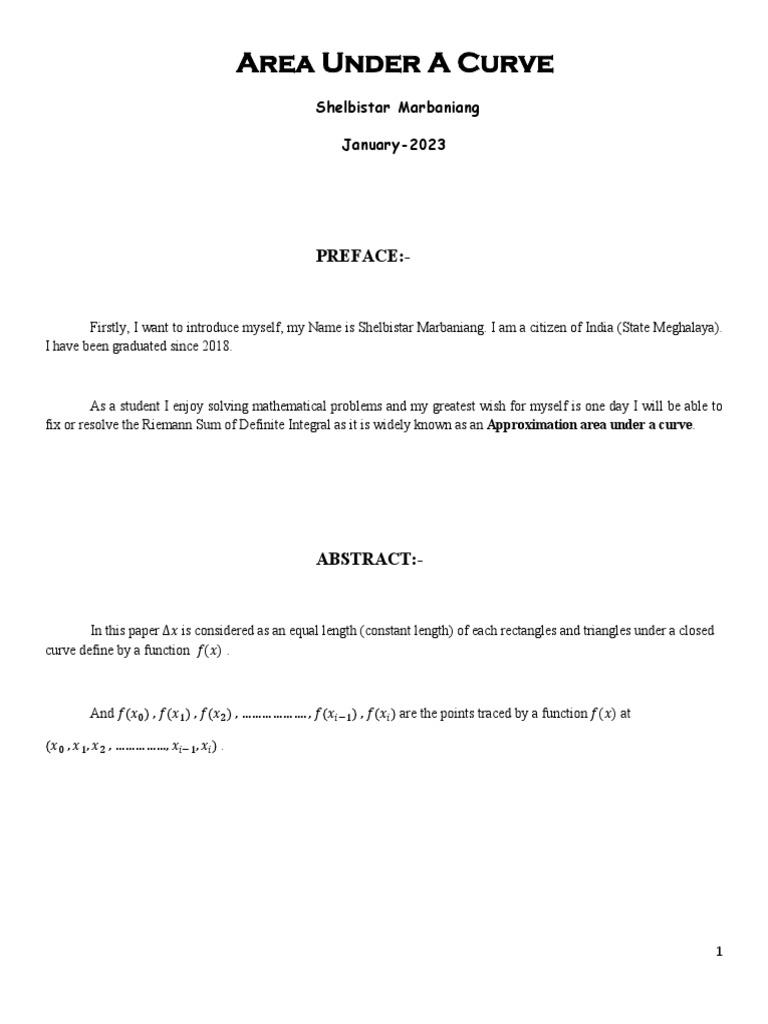 Area Under A Curve | PDF | Integral | Area