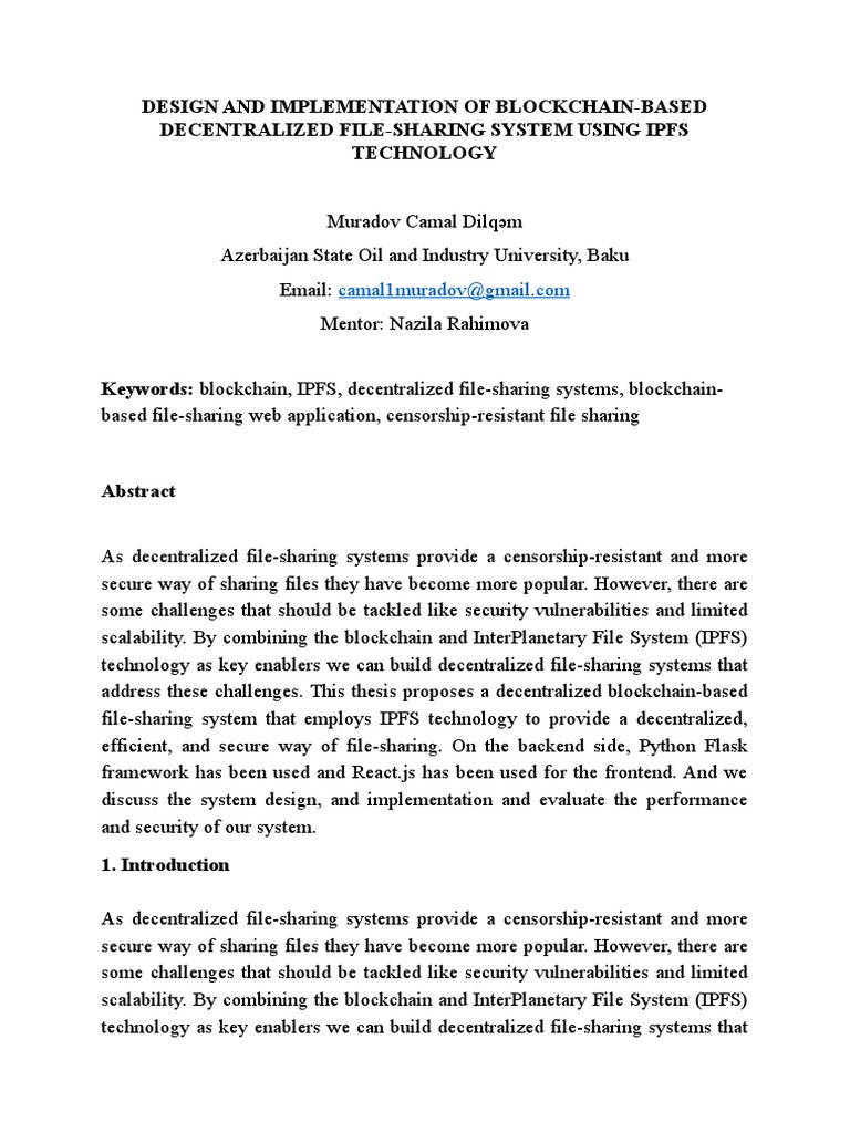 Design and Implementation of Blockchain-Based Decentralized File ... Design and Implementation of Blockchain-Based Decentralized File ...