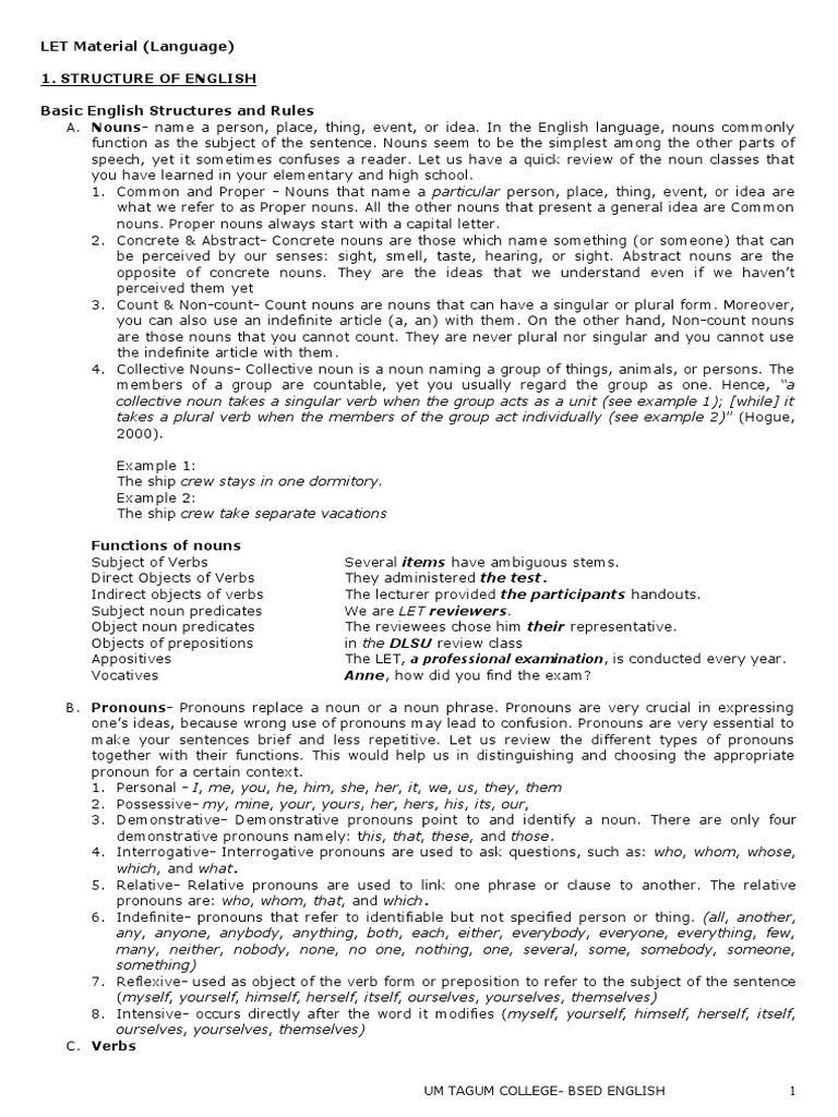 LET English Major Language | PDF | Word | Verb