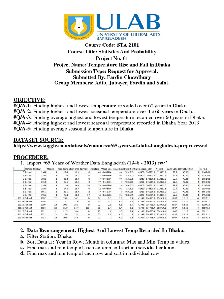 Course Code STA - 2101 Project - 1 | PDF | Data | Statistics