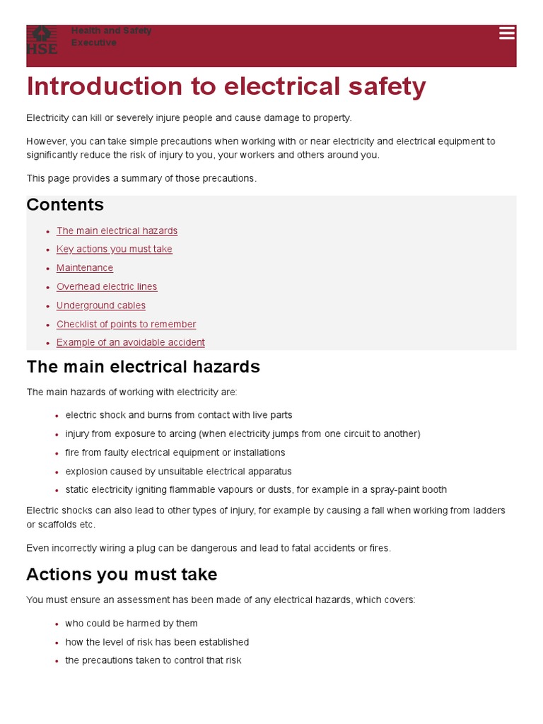 Electrical-HSE - Gov - Uk-Electrical Safety-Introduction To Electrical Safety | PDF | Electrical ...
