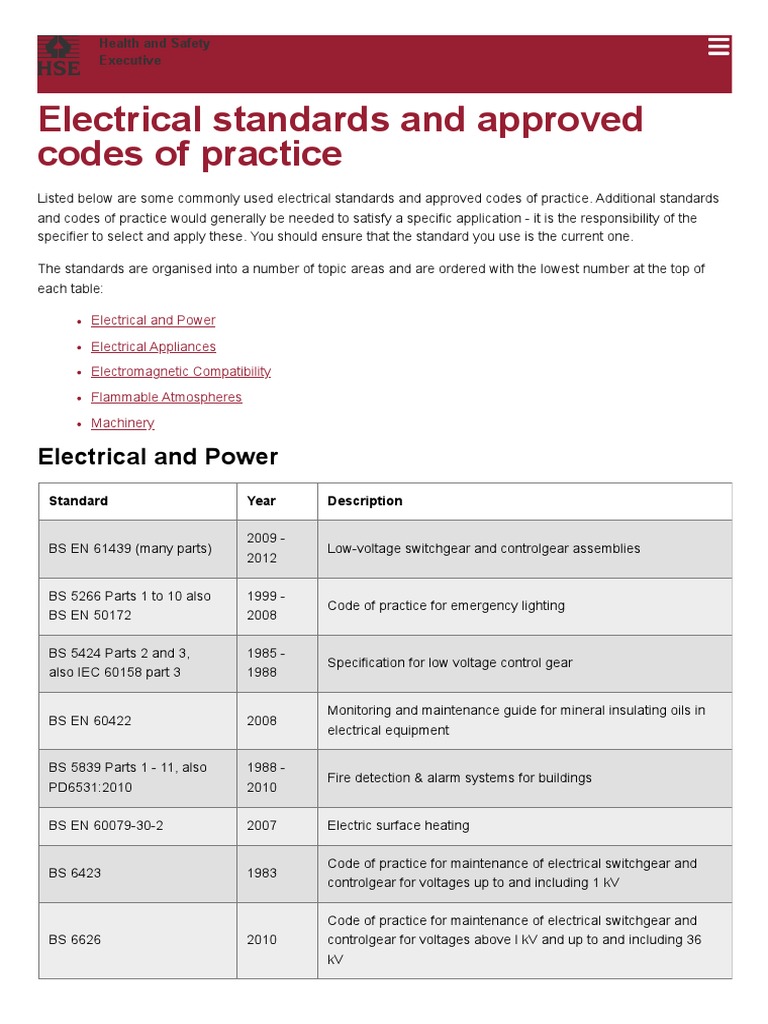 Electrical-HSE - Gov - Uk-Electrical Safety-Standards and Approved Codes of Practice | PDF | Ac ...