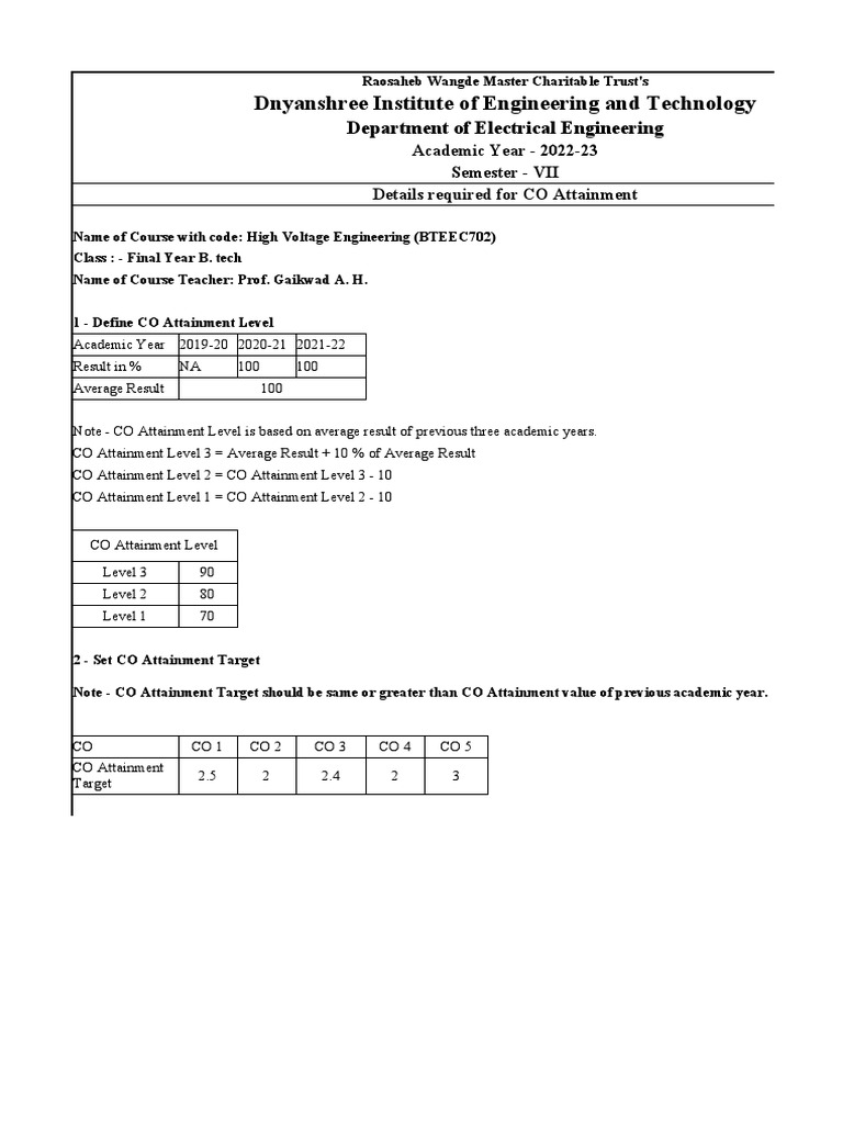 CO Attainment Theory HVE | PDF | Physical Sciences | Engineering