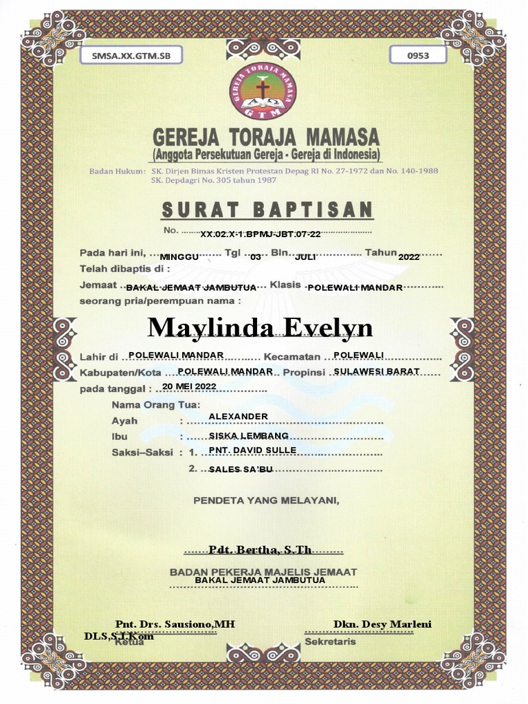 Blangko Surat Nikah Sidi Baptis | PDF