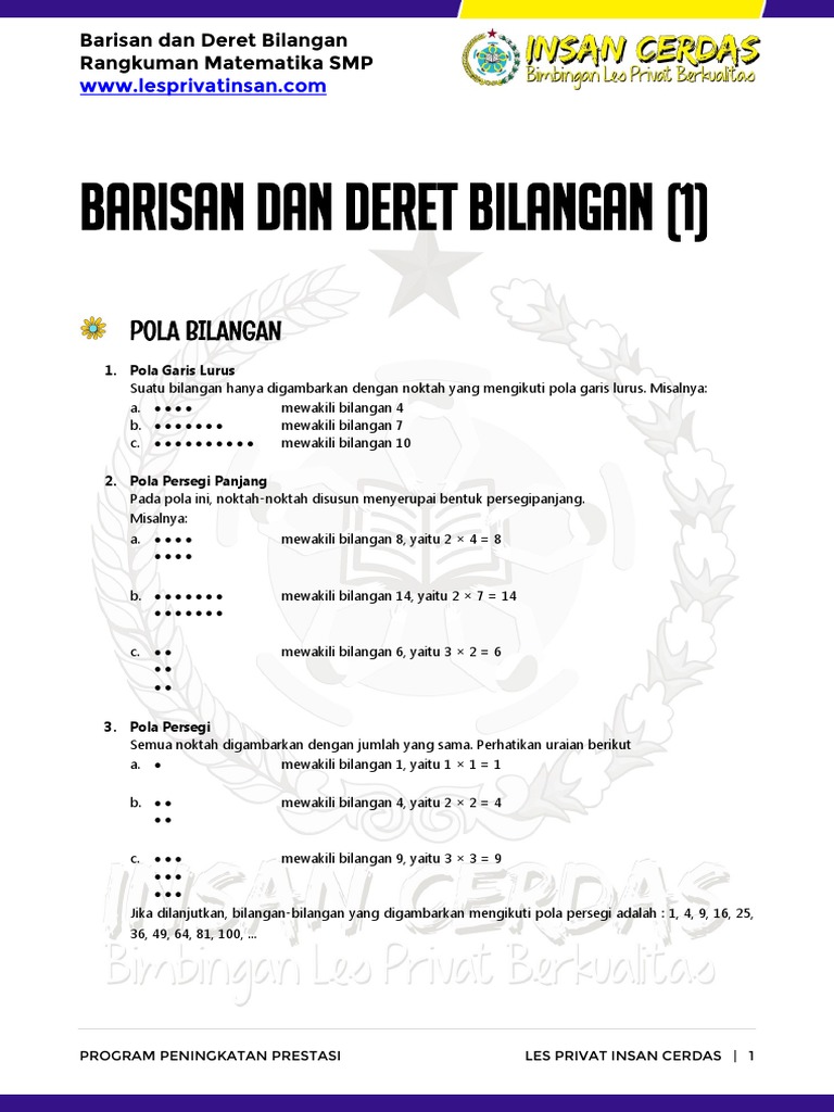 Barisan Dan Deret Bilangan (1) Pola Bilangan - Rangkuman Matematika SMP ...