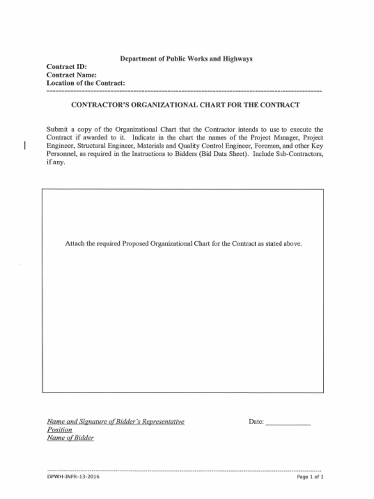 DPWH-INFR-13 Contractor's Organizational Chart | PDF