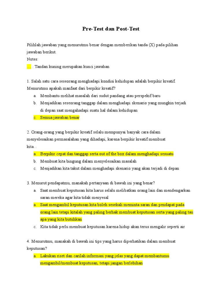 Manfaat Pretest dan Post-Test dalam Pembelajaran | PDF | Pengembangan Diri