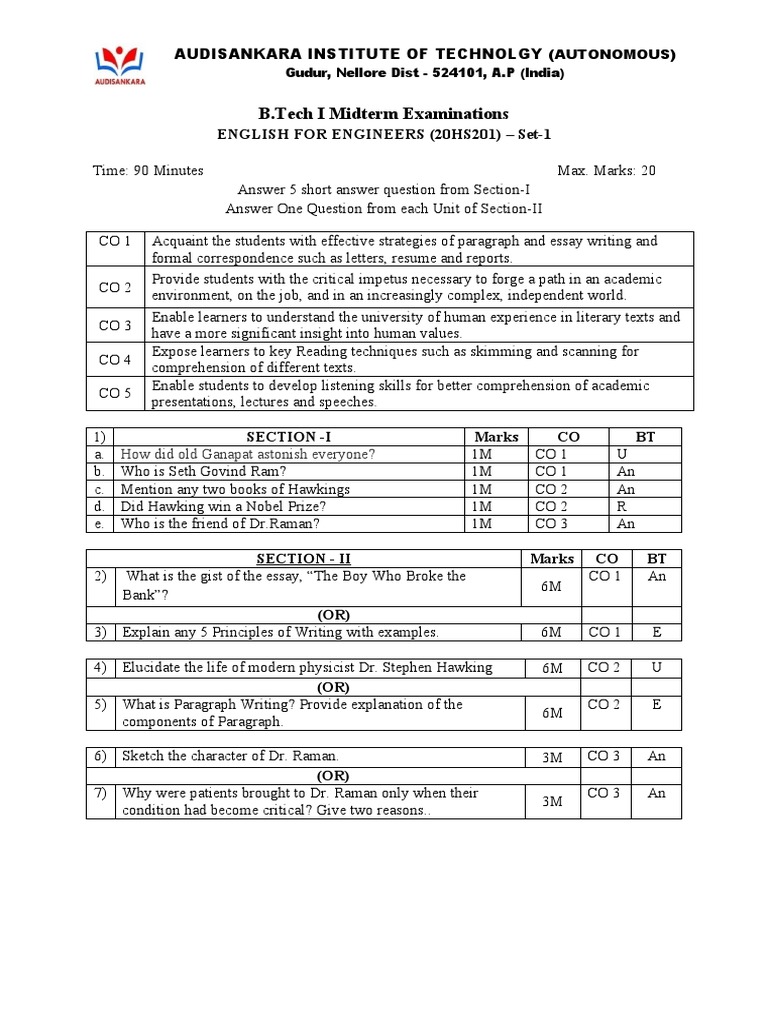 Mid Exam QP | PDF | Speed Reading | Behavior Modification