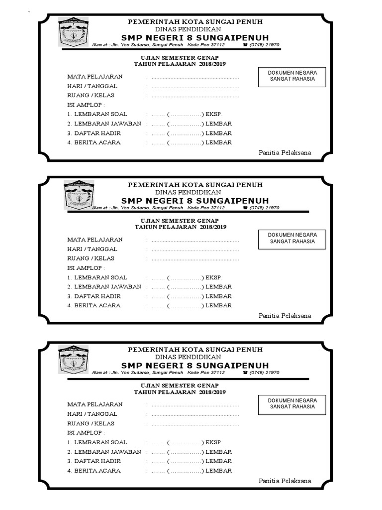 2 Label Sampul Ujian | PDF