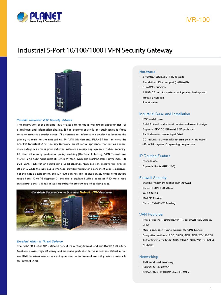 Industrial 5-Port 10/100/1000T VPN Security Gateway: Hardware | PDF ...