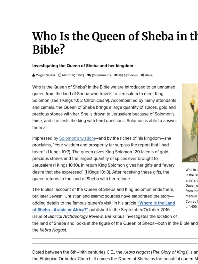 Who Is The Queen of Sheba in The Bible - Biblical Archaeology Society ...