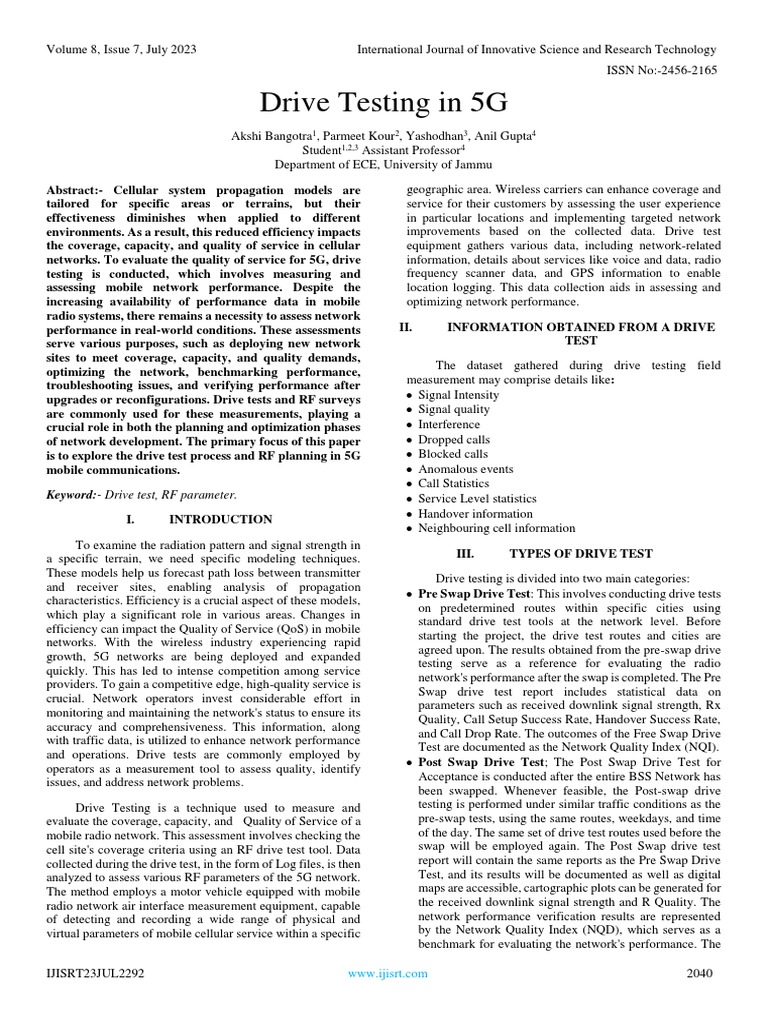 Drive Testing in 5G | PDF | Business | Technology & Engineering