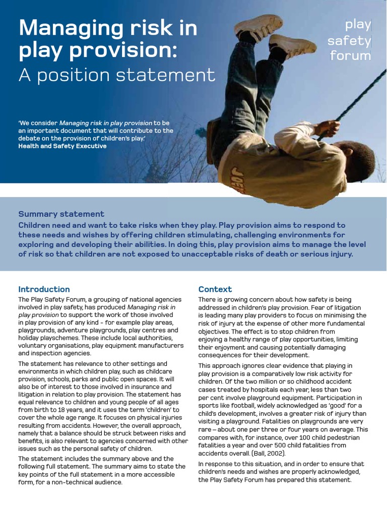 Managing Risk in Play Provision Position Statement | PDF | Risk | Risk ...